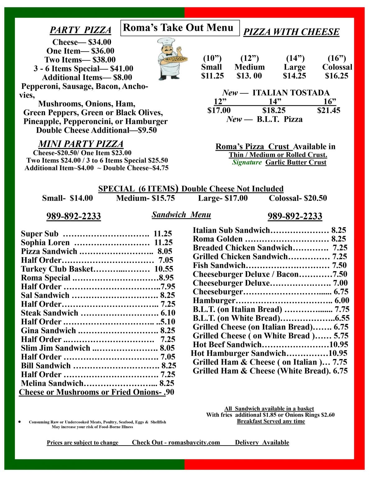 Menu | Roma's Family Restaurant